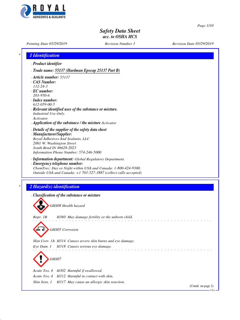 Safety Data Sheet: 1 Identification | PDF | Dangerous Goods | Personal ...