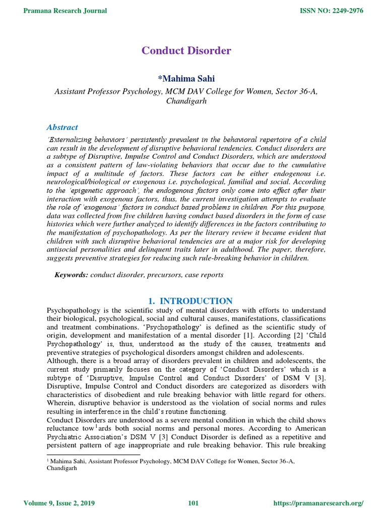 ISSN NO: 2249-2976 Conduct Disorder Case Studies | PDF | Mental ...