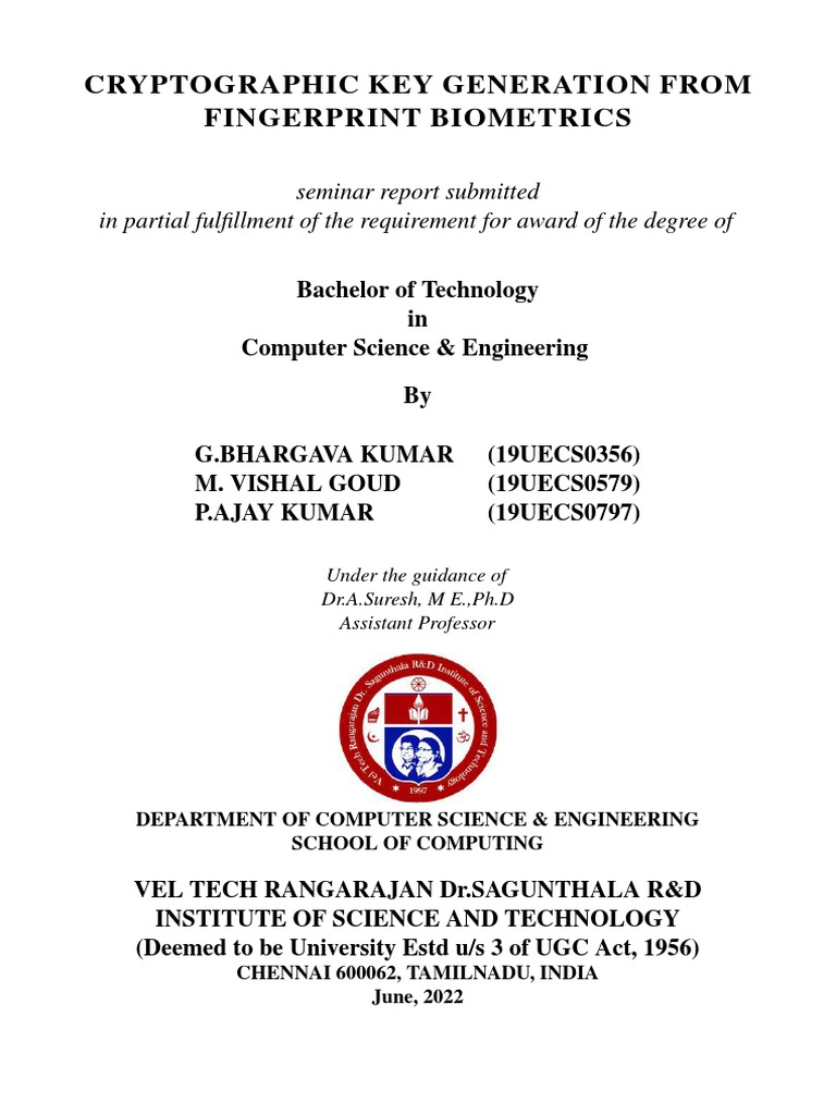 Cryptographic Key Generation From Fingerprint Biometrics | PDF | Key (Cryptography) | Encryption