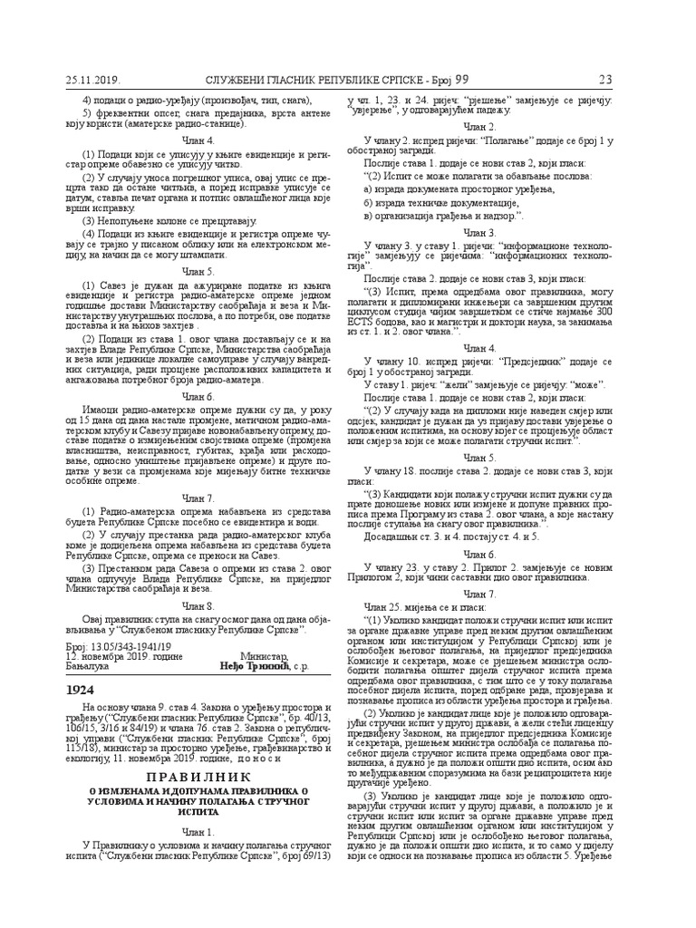 71-99-19 Pravilnik O-Izmjenama I Dopunama Pravilnika-O Uslovima I ...