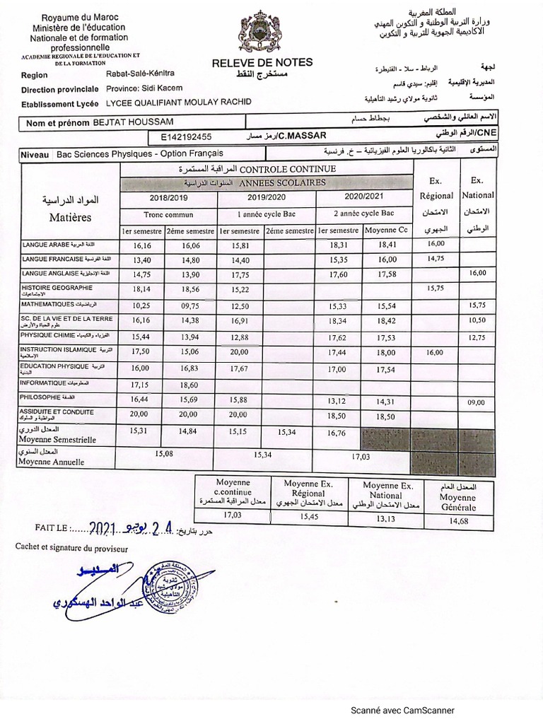 Bulletin de Note | PDF