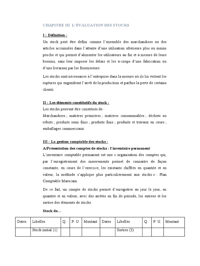 Évaluation des Stocks et Méthodes Comptables | PDF | Inventaire ...
