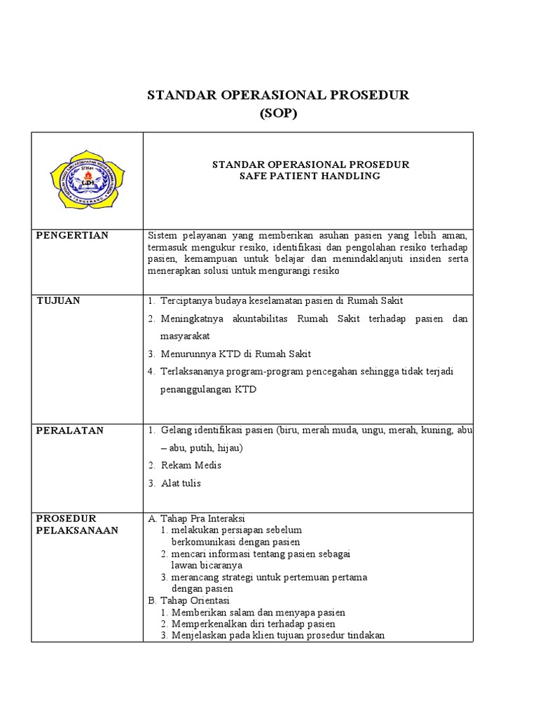 Sop Safe Patient Handling | PDF