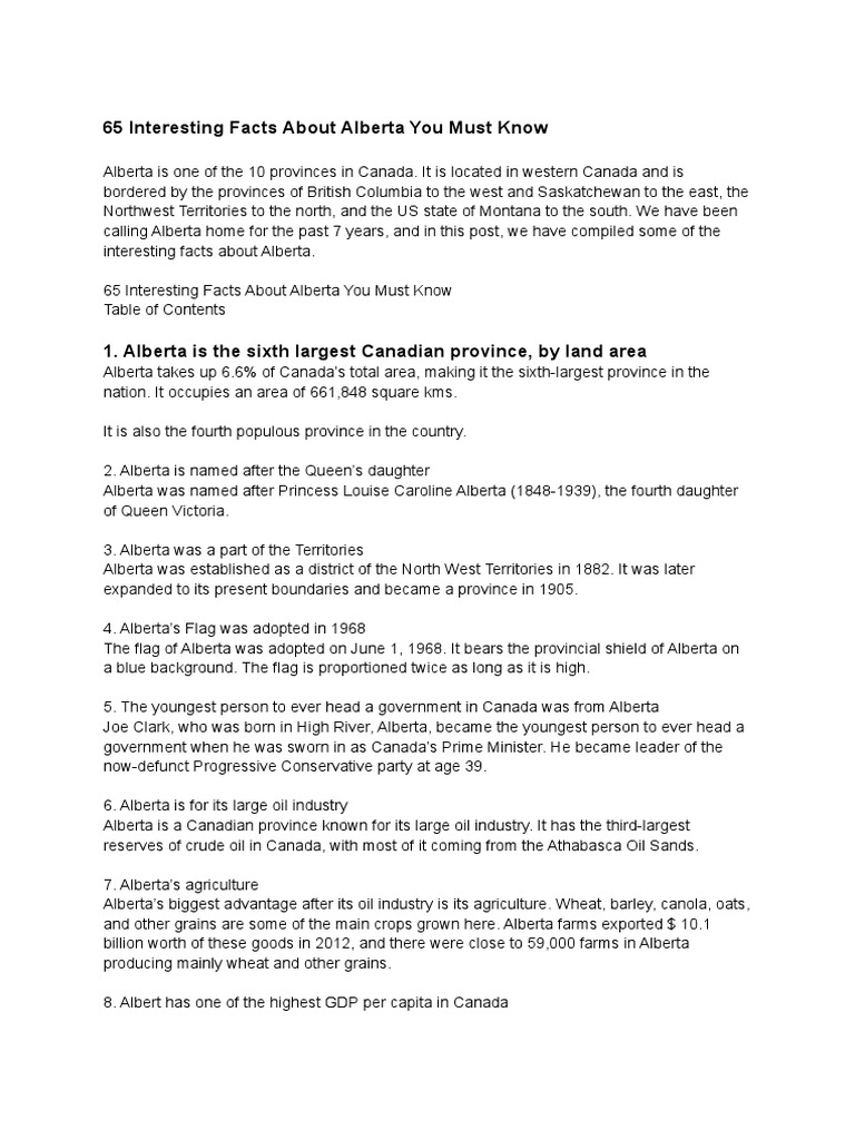 65 Interesting Facts About Alberta You Must Know | PDF | Alberta ...