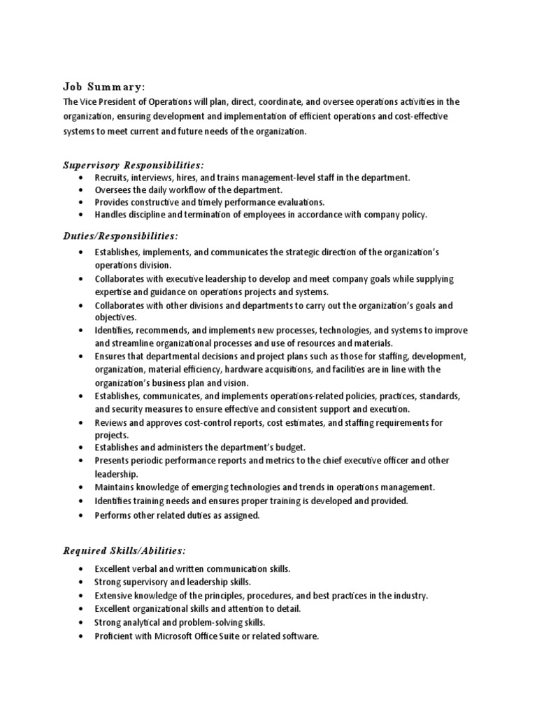 Vice President, Operations | PDF | Leadership | Economies