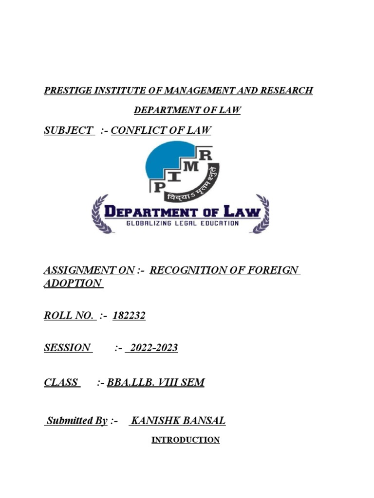 Subject:-Conflict of Law: Prestige Institute of Management and Research ...