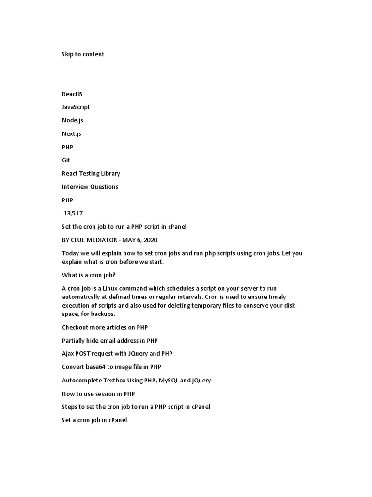 Cron Job Php Pdf Java Script Php