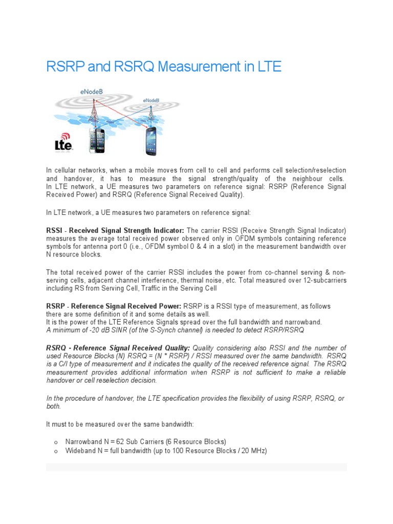 RSRP and RSRQ Measurement in LTE | PDF | Bandwidth (Signal Processing) | Orthogonal Frequency ...