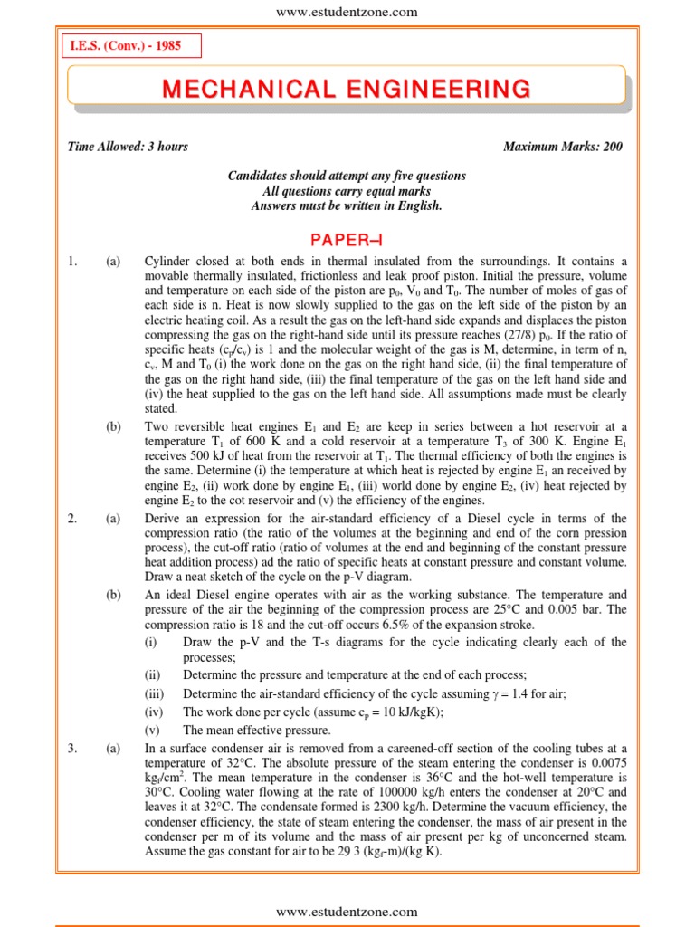 IES CONV Mechanical Engineering 1985 | PDF | Mechanical Engineering ...