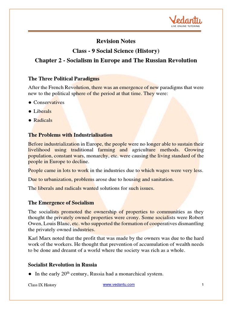 CBSE Class 9 History Chapter 2 Notes - Socialism in Europe and The ...