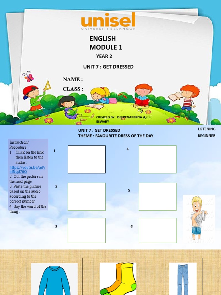 English: Year 2 Unit 7: Get Dressed | PDF | Human Appearance | Softlines (Retail)