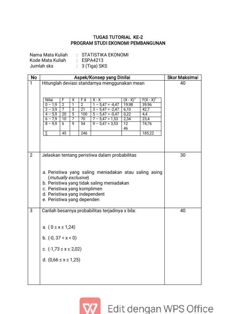 Tugas 2 Statistika Ekonomi | PDF | Metode & Bahan Ajar