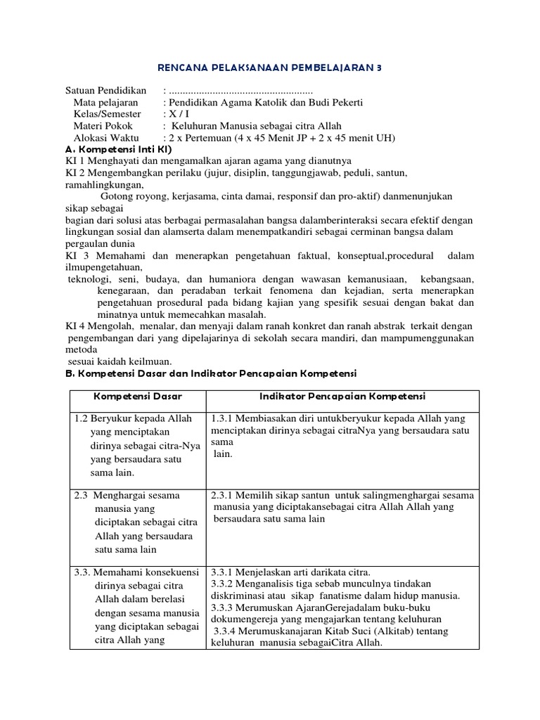 RPP 3 Pak Kelas X Semester 1 | PDF | Karier & Perkembangan