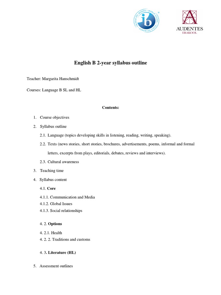 English B 2-Year Syllabus Outline: Contents | PDF | Fluency | Communication