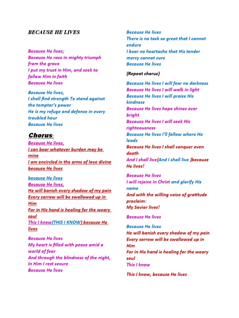 Because He Lives | PDF | Religious Belief And Doctrine