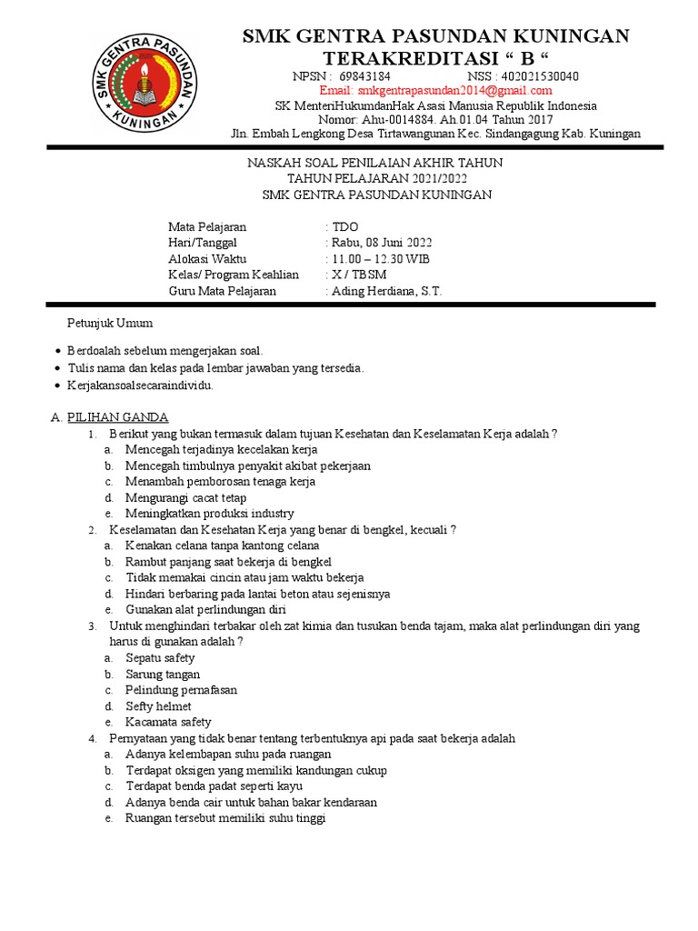 Soal Tdo TBSM Pat 2022 | PDF