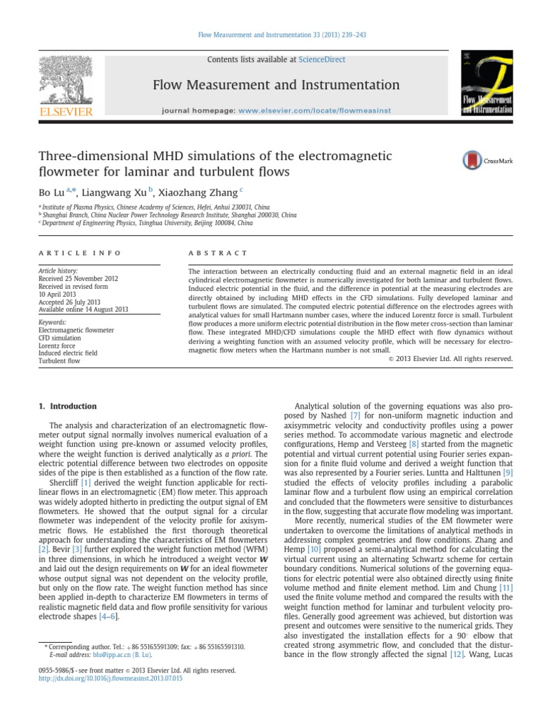 4 - Three-Dimensional MHD Simulations of The Electromagnetic Flowmeter For Laminar and Turbulent ...