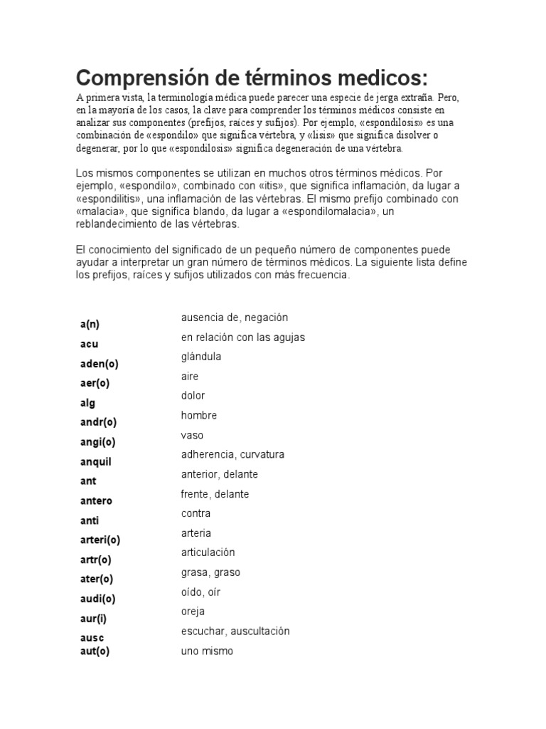 Comprensión de Términos Medicos | Descargar gratis PDF | Sistema ...