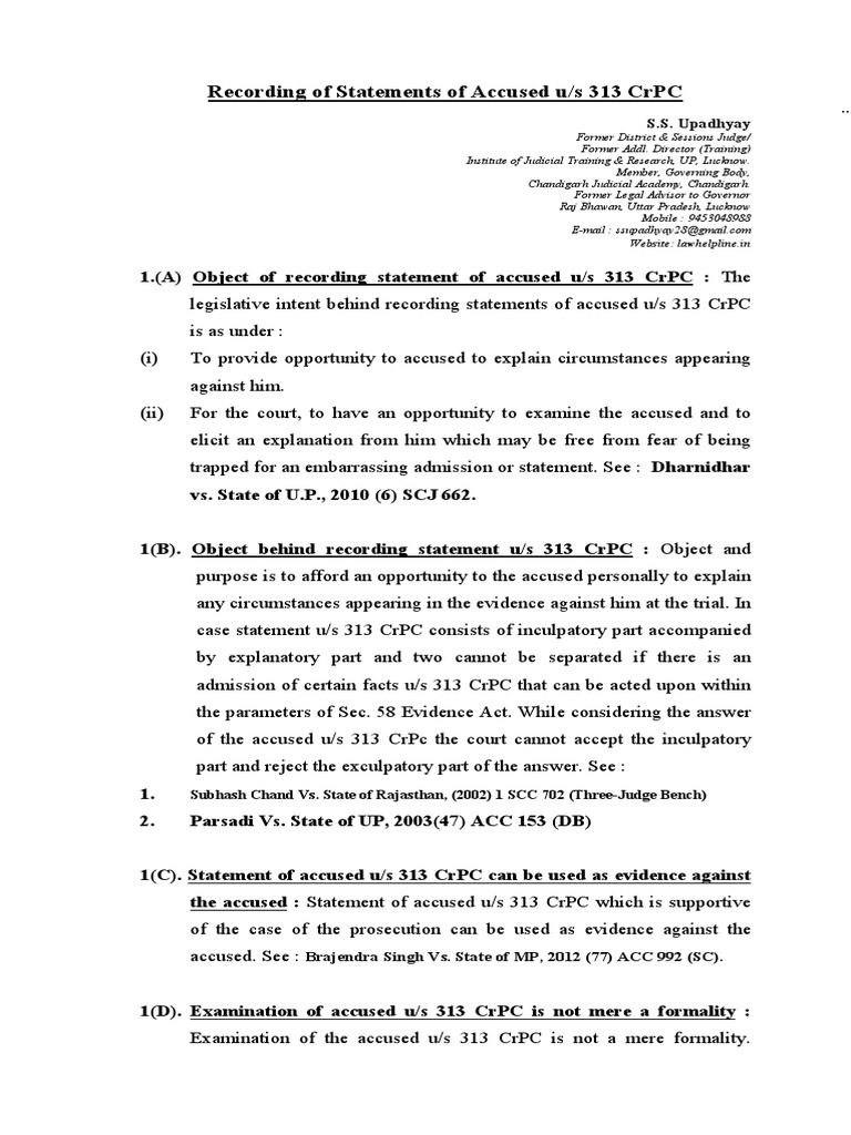 Recording of Statements of Accused U/S 313 CRPC | PDF | Burden Of Proof ...