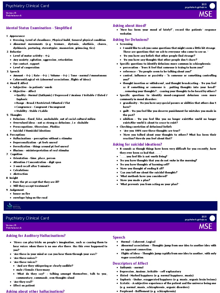 MSE Simplified Merged-2 | PDF | Mental And Behavioural Disorders | Delusion