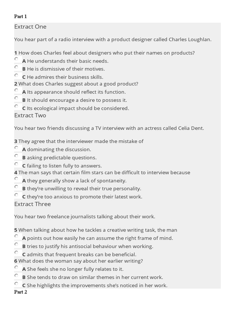 Extract One: You Hear Part of A Radio Interview With A Product Designer ...