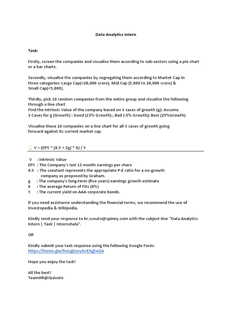 Data Analytics Intern Task Overview | PDF | Business | Finance & Money ...