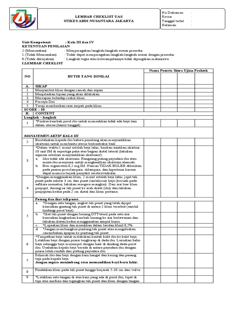 DAFTAR TILIK KALA III Dan IV | PDF
