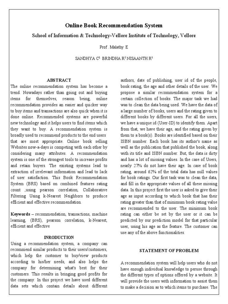 Online Book Recommendation System | PDF | Cluster Analysis ...