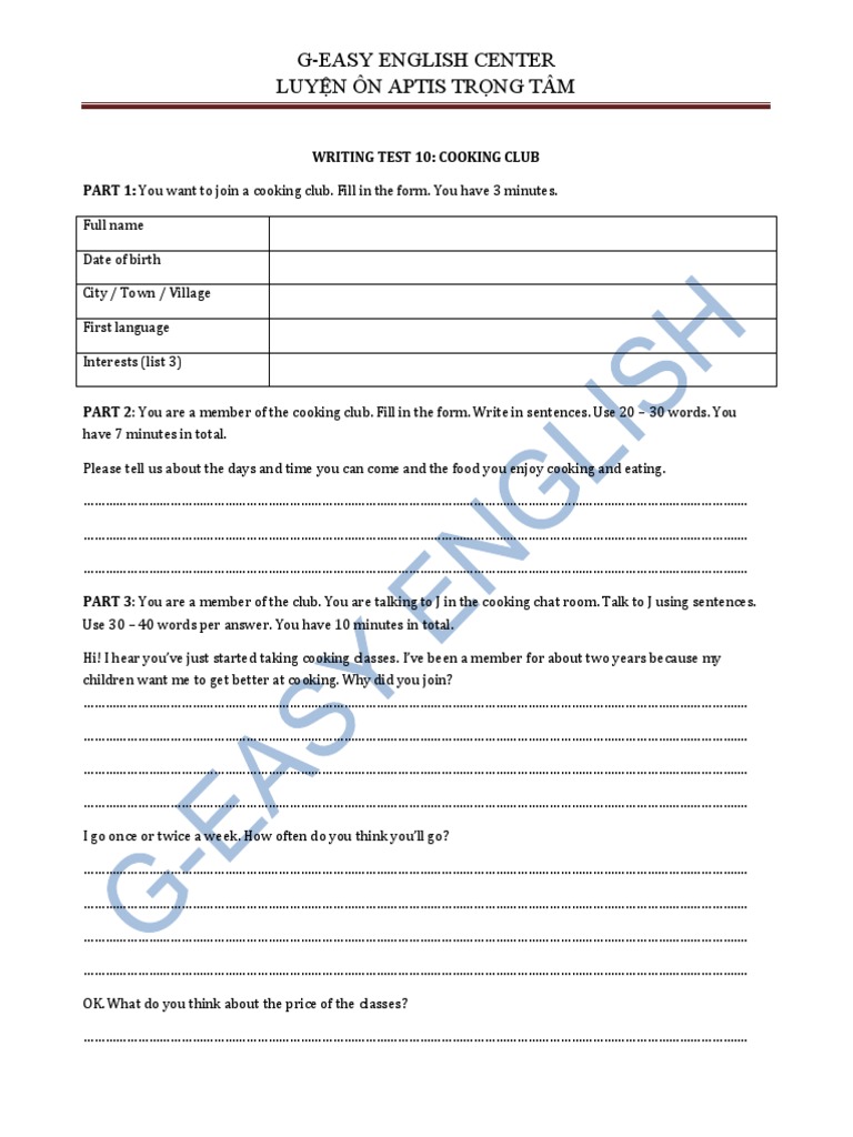 G-Easy English Center Luyện Ôn Aptis Trọng Tâm | PDF