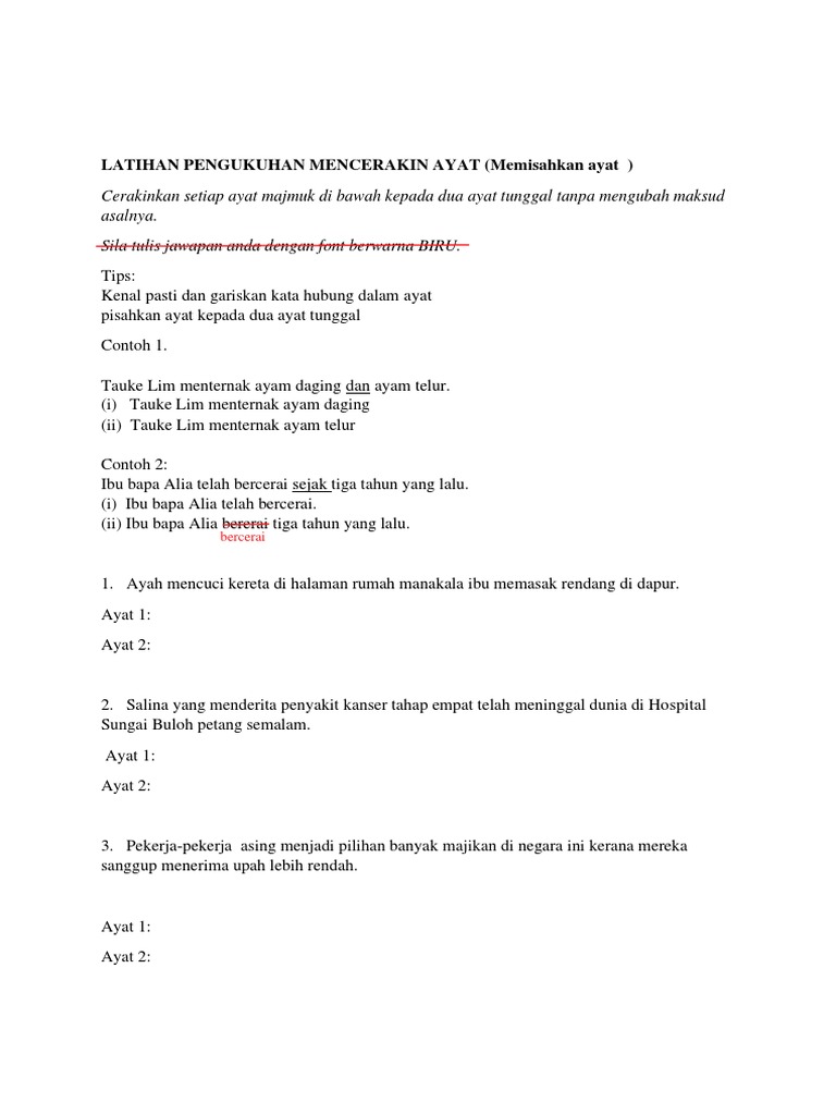 Latihan Cerakin Ayat Majmuk dan Tunggal | PDF | Bisnis | Sains & Matematika