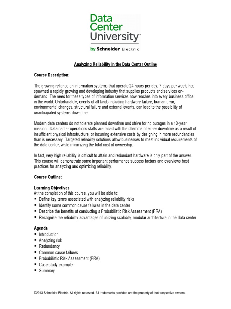 Analyzing Reliability in The Data Center Outline | PDF | Reliability ...