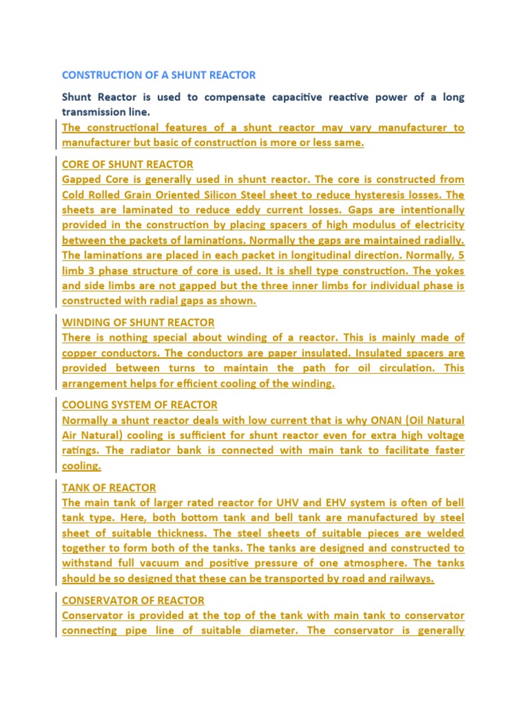Shunt Reactor Construction | PDF | Inductor | Electrical Impedance