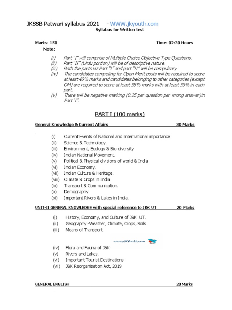 JKSSB Patwari Syllabus | PDF | Reason | Cognitive Science