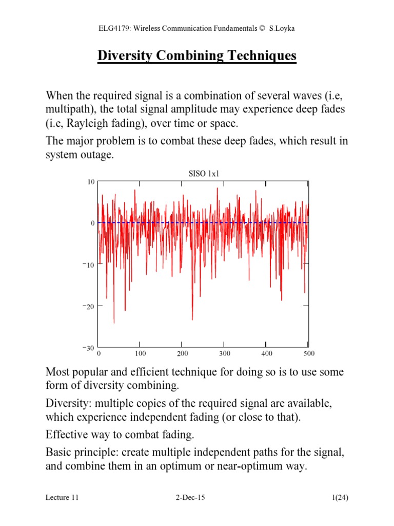 Diversity Combining Techniques: ELG4179: Wireless Communication ...