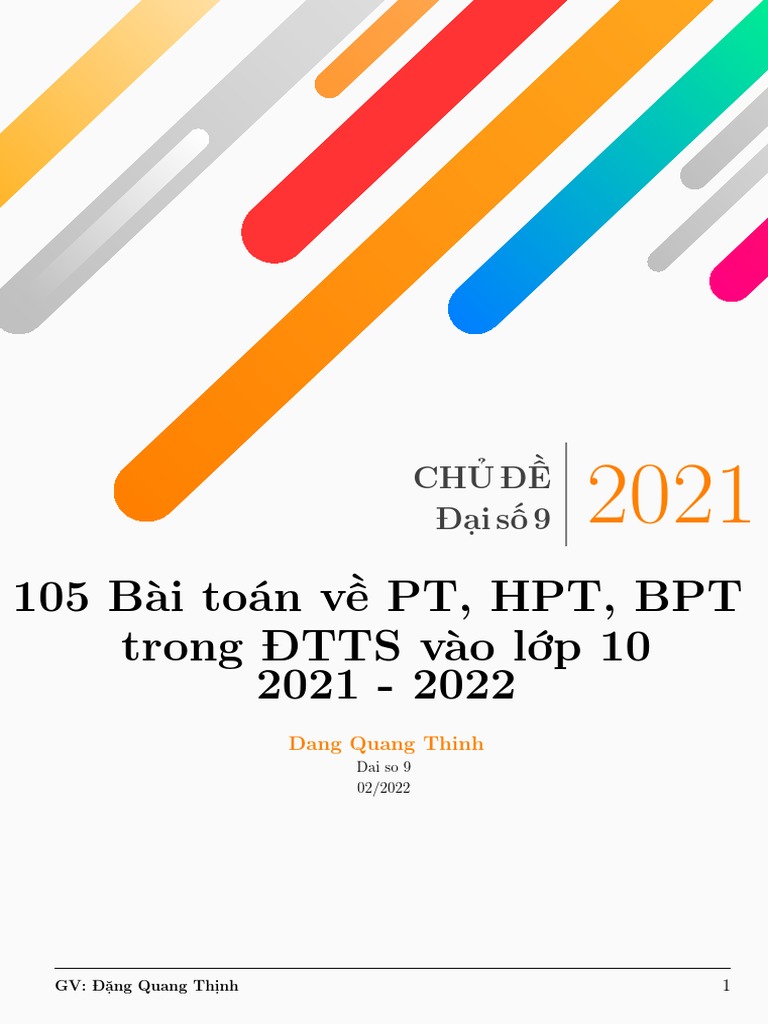 105 Bai Toan PT HPT BPT Trong de Thi Vao 10 Mon Toan Nam Hoc 2021 2022 | PDF