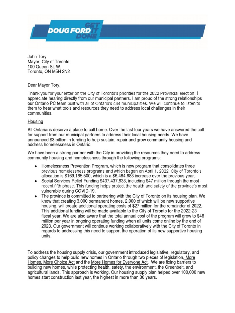 Progressive Conservative Party of Ontario Letter | PDF | Ontario ...