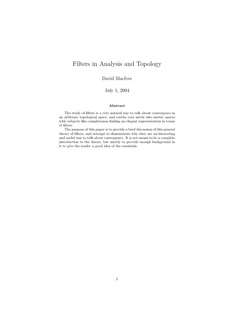Filters in Analysis and Topology: David Maciver | PDF | Compact Space ...