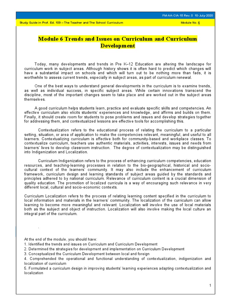 Module 6 ProfEd 109 | PDF | Curriculum | Learning