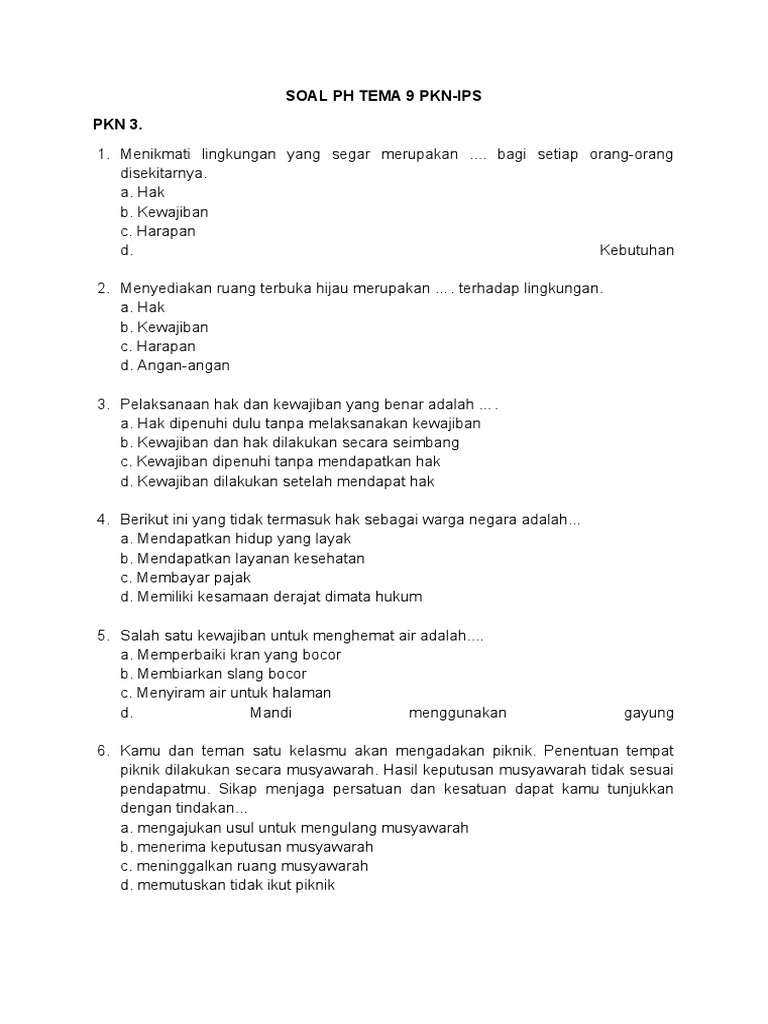 Soal PH Tema 9 - PKN Ips | PDF