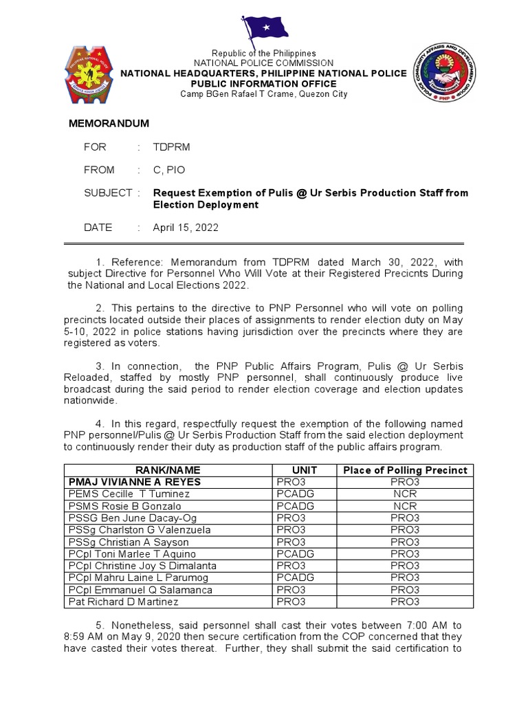 Memorandum: National Headquarters, Philippine National Police Public ...