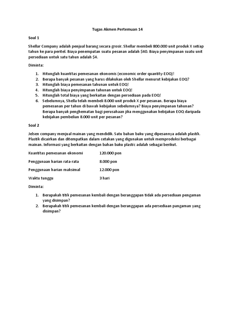 Tugas Akmen Pertemuan 14 Manajemen Persediaan | PDF | Pengelolaan Keuangan & Uang | Griya & Taman