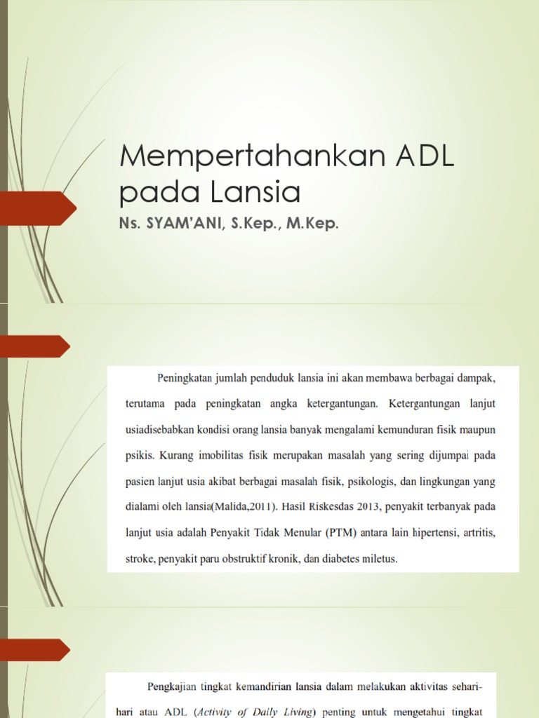 Mempertahankan ADL Pada Lansia | PDF
