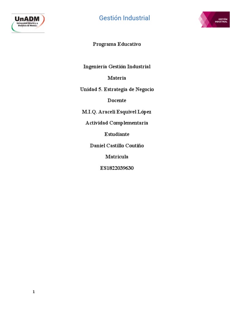 GIGI U5 Daniel Castillo AC | PDF | Conocimiento administrativo | Business