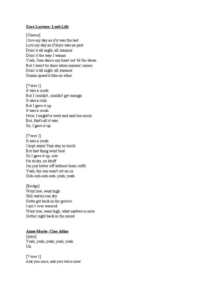 Zara Larsson-Lush Life | PDF