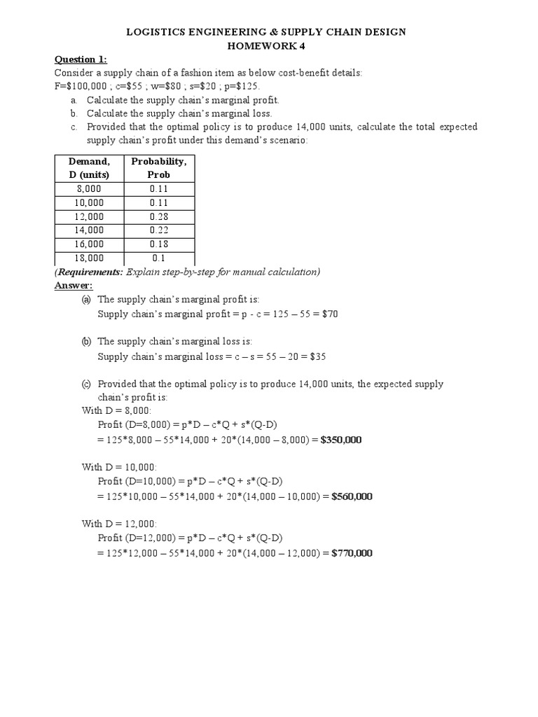 Logistics Engineering & Supply Chain Design Homework 4: (Requirements ...