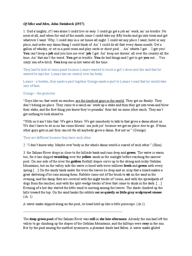 Of Mice and Men - Excerpts | PDF