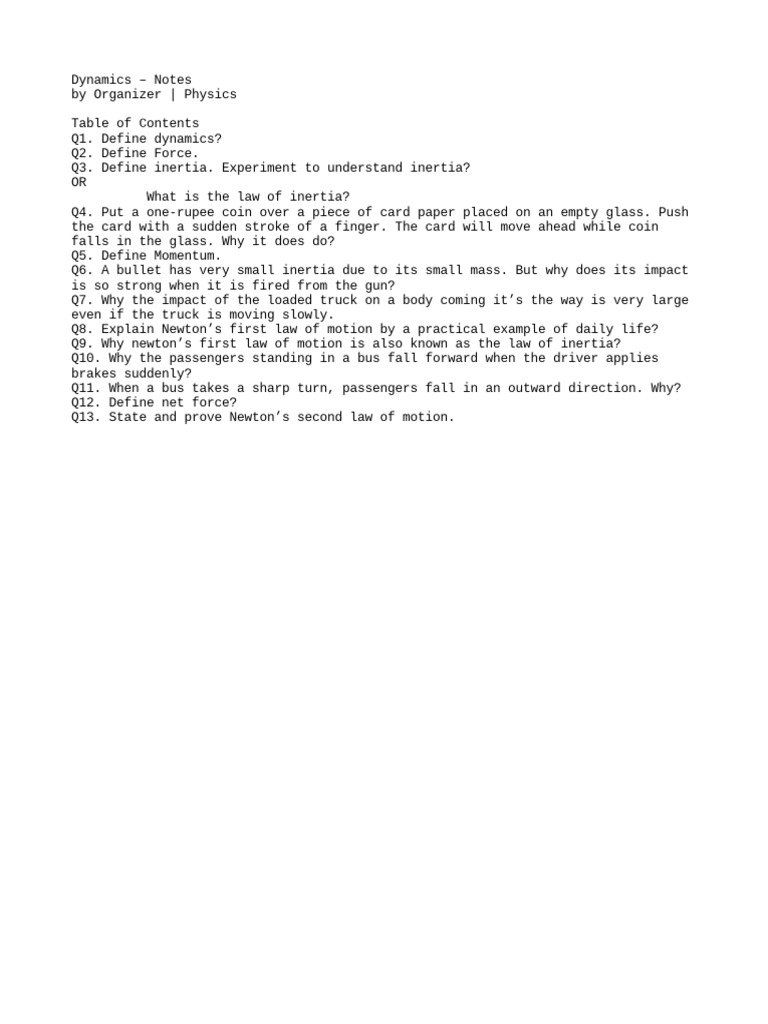 Dynamics - Notes | PDF