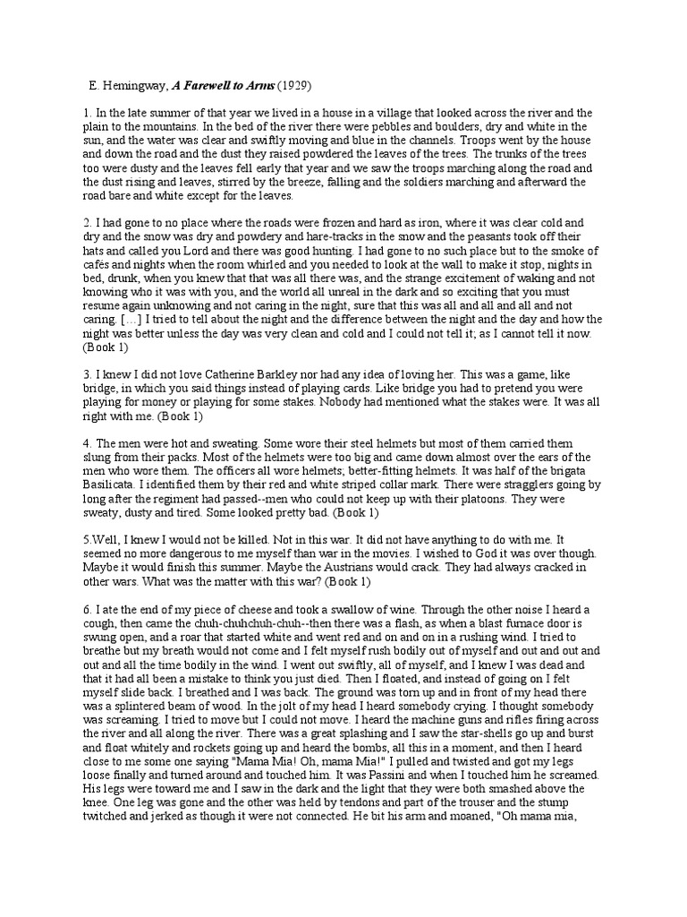 A Farewell To Arms - Excerpts | PDF