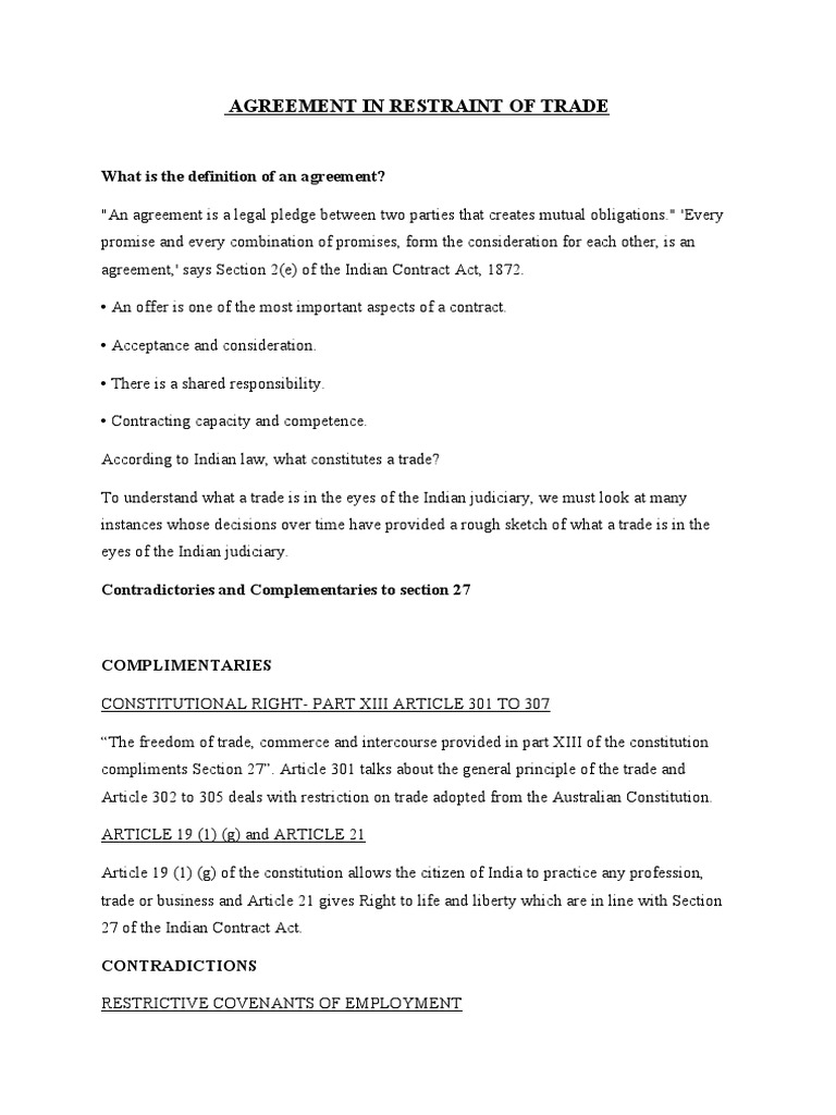 Contractor Guide To The ‘Restraint Of Trade’ Principles – YWTP