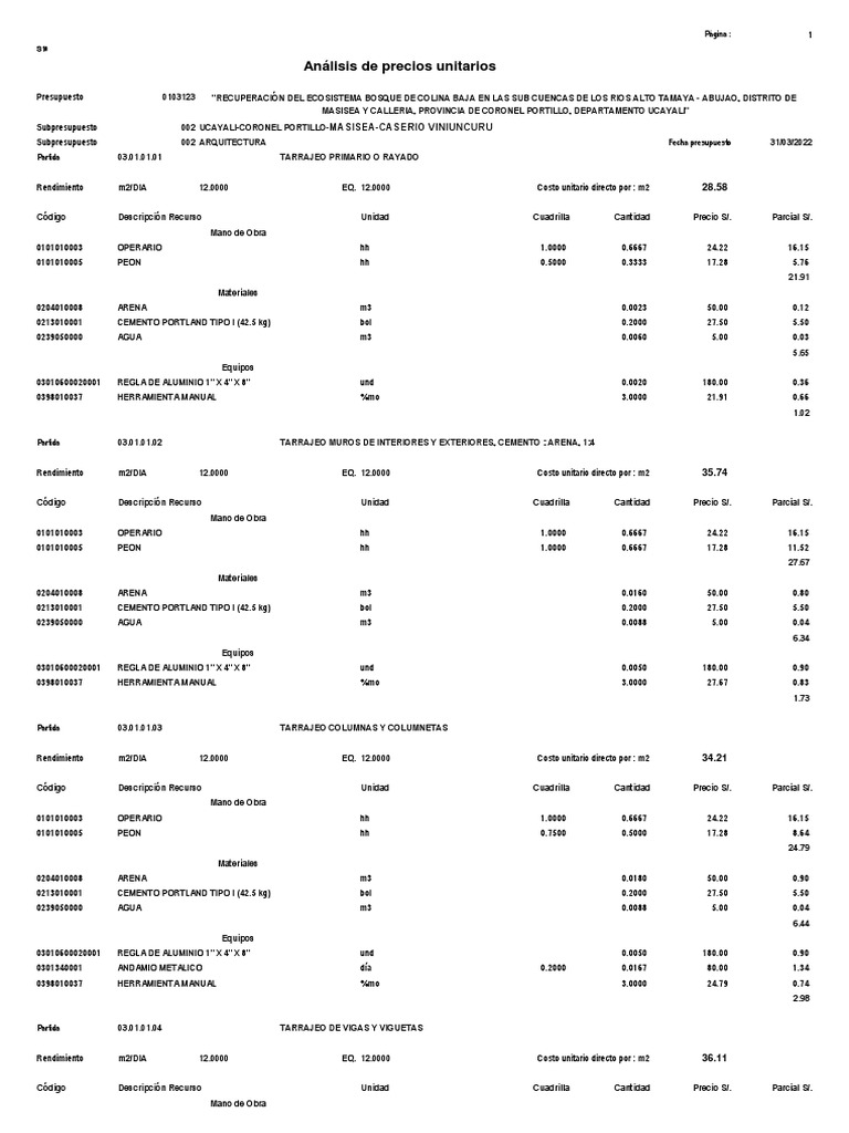 APU Arquitectura | PDF | Hormigón | Materiales de construcción